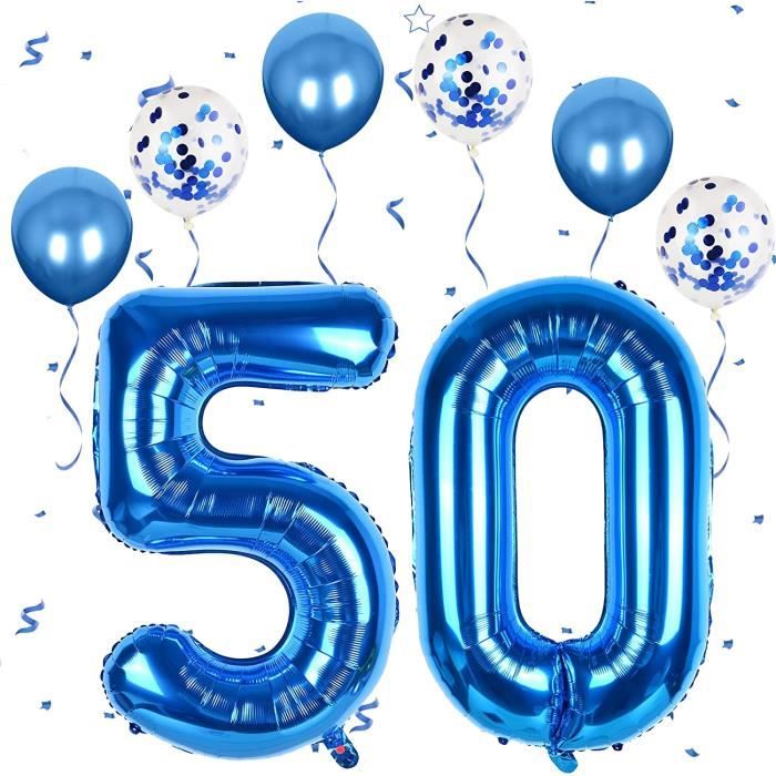 Ballons Anniversaire 50 An Bleu, 101 Cm Gros Ballon Chiffre Numéro 50 ...