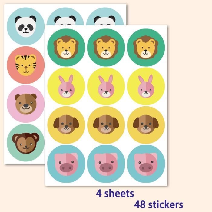 48stickers -Rouleau d'autocollants animaux du Zoo pour enfants ...