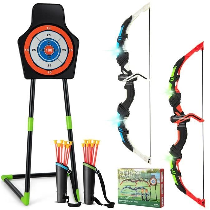 Set de Tir à l'Arc Enfant DREAMADE avec Arcs Lumineux LED, 20 Flèches à ...