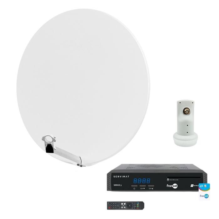Pack HDSAT Parabole satellite fibre composite Blanche 85cm + LNB Single + SIRIUS 3 Récepteur TV ...
