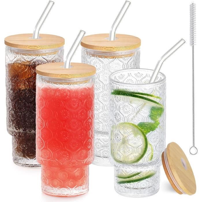Verre Bubble Tea Lot De 4, 350Ml Verre Avec Paille Gobelet Bubble Tea ...