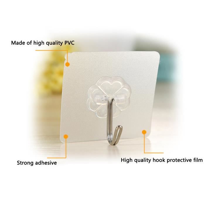 VBESTLIFE 10 Crochets Muraux Adhésifs Puissants, Installation Sans ...