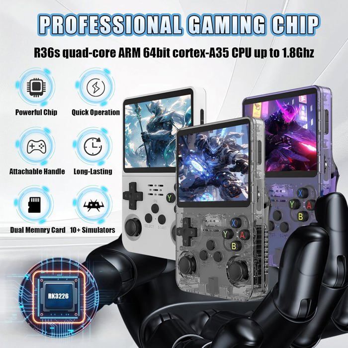 Console de jeu portable rétro R36S avec écran IPS de 3,5 pouces, carte ...