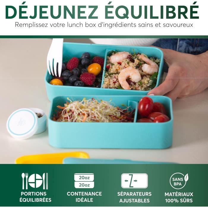 Bento Lunch Box, 2 Pots à Sauce & Couverts en Bois Inclus, Lunchbox ...