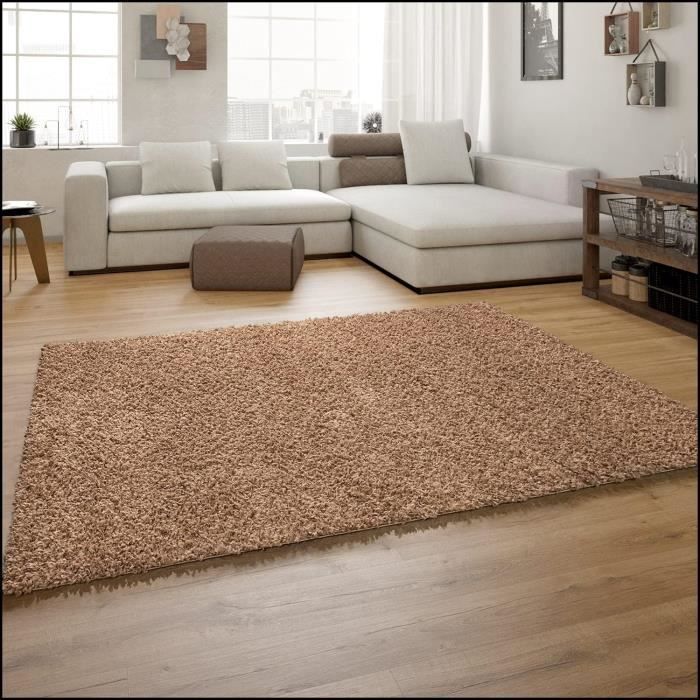 Tapis De Salon Poil Long Shaggy Doux Couleurs Unies Moderne Design Monochrome, Couleur: Beige ...