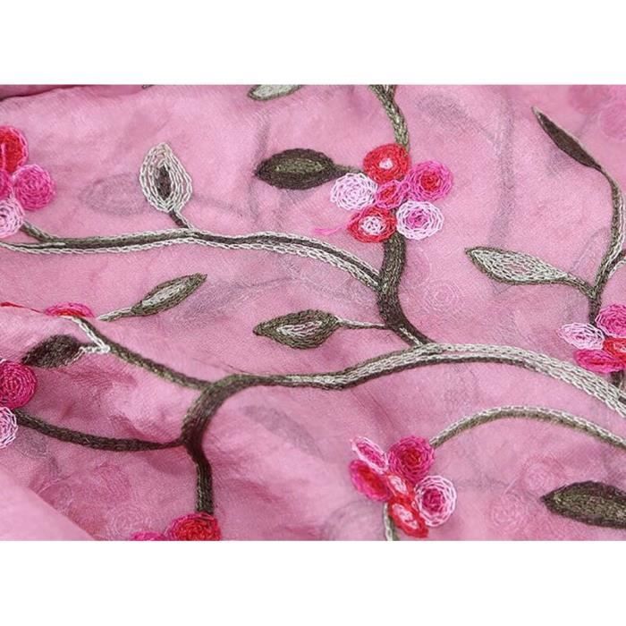 Foulard Femme Brodé De Fleurs Foulard En Soie Elégant Design Rétro ...