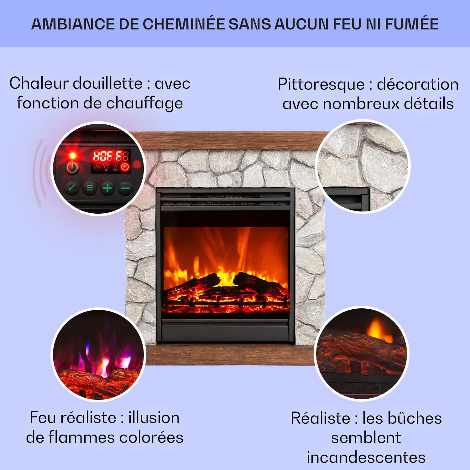 Cheminée électrique effet flamme - Klarstein - 1800/900 W - fausse ...