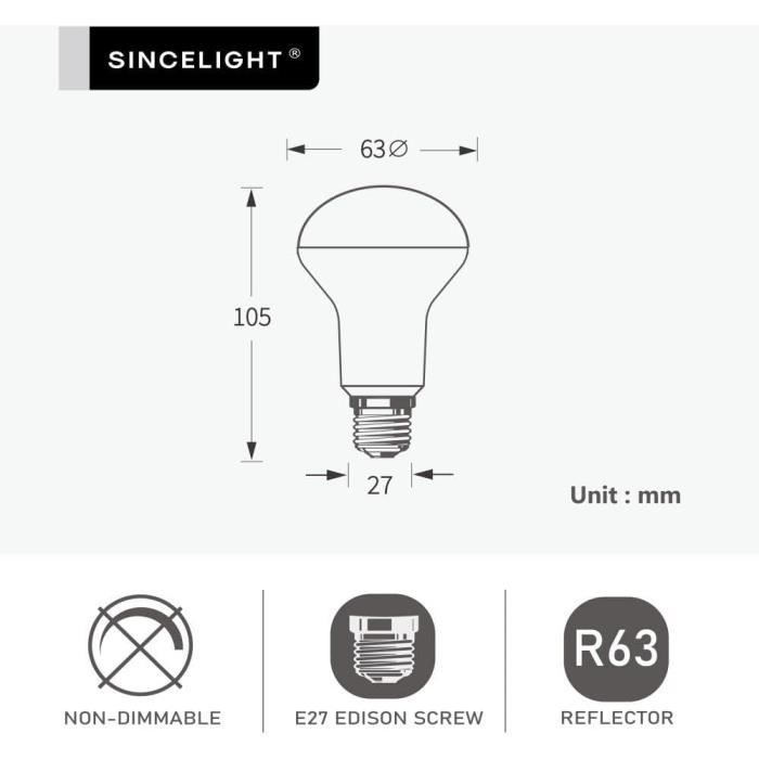 LED 8W Ampoules à Spot avec Culot E27, Réflecteur de Lumière Douce R63 avec Diffuseur Laiteux ...