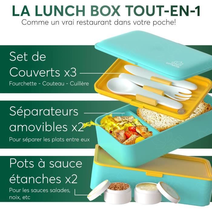 Bento Lunch Box, 2 Pots à Sauce & Couverts en Bois Inclus, Lunchbox ...