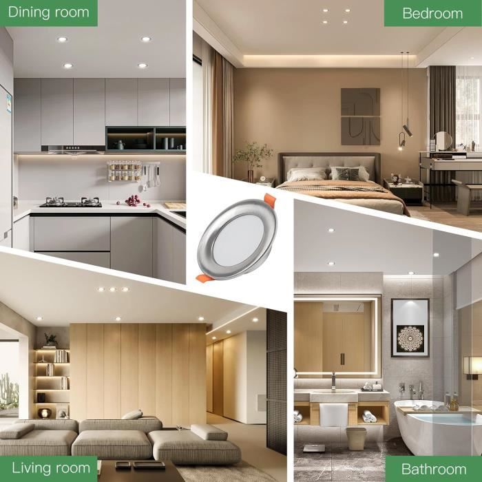 Spot LED Encastrable Extra Plat Lot de 6 Spot LED Dimmable 7W 700Lm Spot Salle de Bain Ød ...