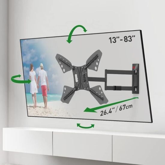 Support Mural pour TV de 67 cm de Long, pivotant-inclinable, Plat et ...