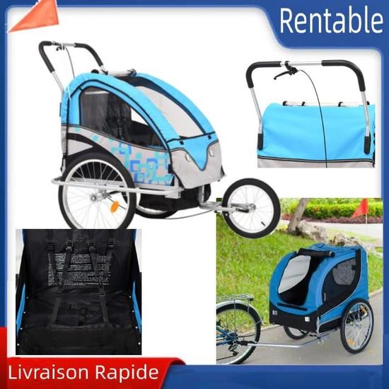 Remorque à vélo et poussette pour enfants 2-en-1 Bleu et gris Capacité ...