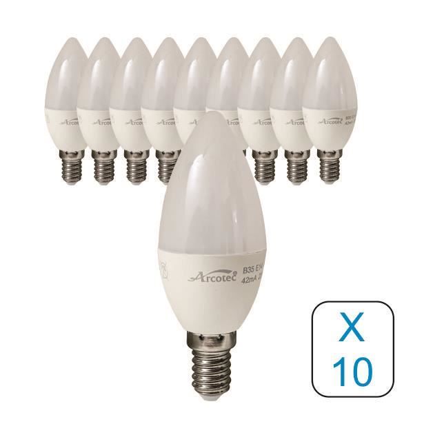 Lot de 10 ampoules LED E14 flamme 4,9W 470Lm 6400K - garantie 2 ans - Cdiscount Maison
