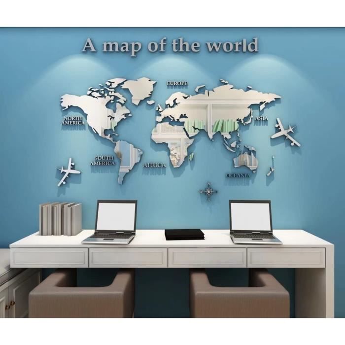 3D Art Carte Du Monde Muraux Sticker Murale Wall Décoration Décor ...
