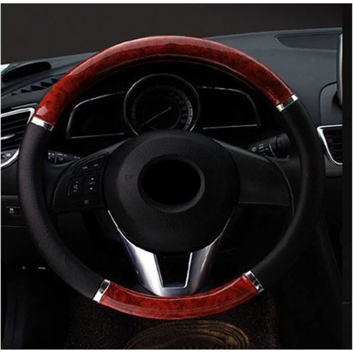 Décoration Volant Voiture Housse Volant En Carbone Couvre-Volant En Bois Acajou Rétro Cuir ...