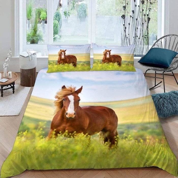 Housse De Couette Cheval 220X240 Cm 2 Personnes 3 Pièces Ultra Doux 3D Animal Cheval Parure De ...