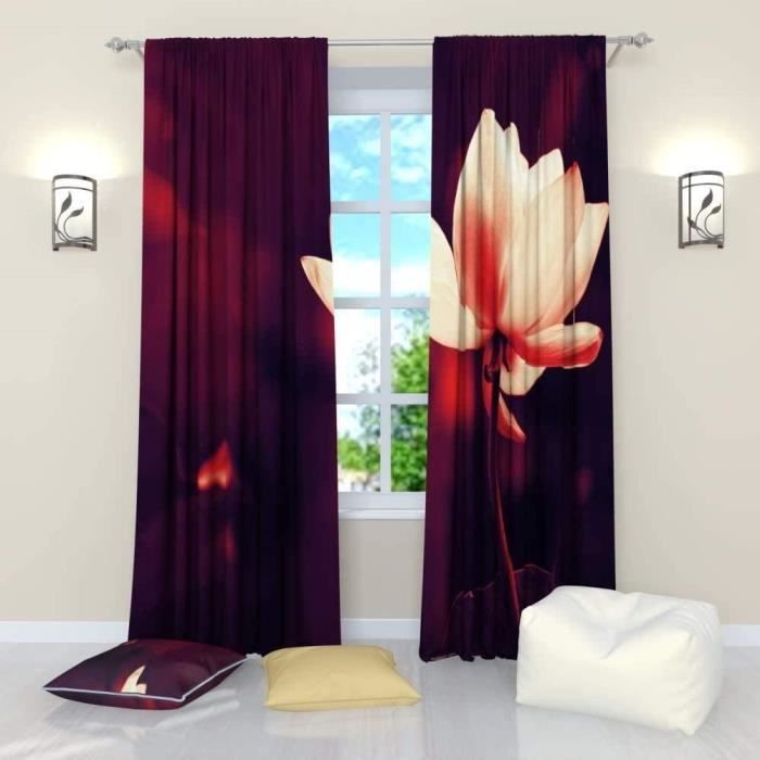 Rideaux occultants - Rouge - 100x140cm - Paire de rideaux - Motif lotus ...