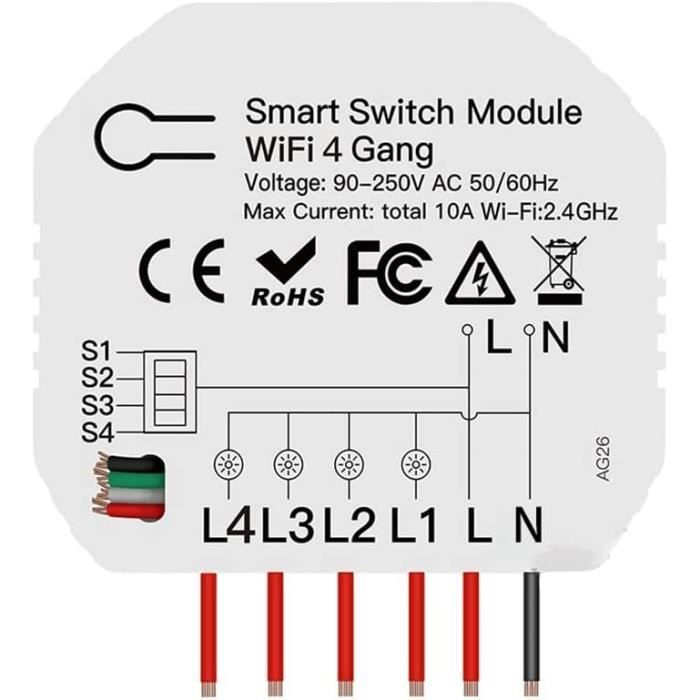 Mini Bricolage Wifi Interrupteur D'Éclairage Intelligent 4 Voies Module ...