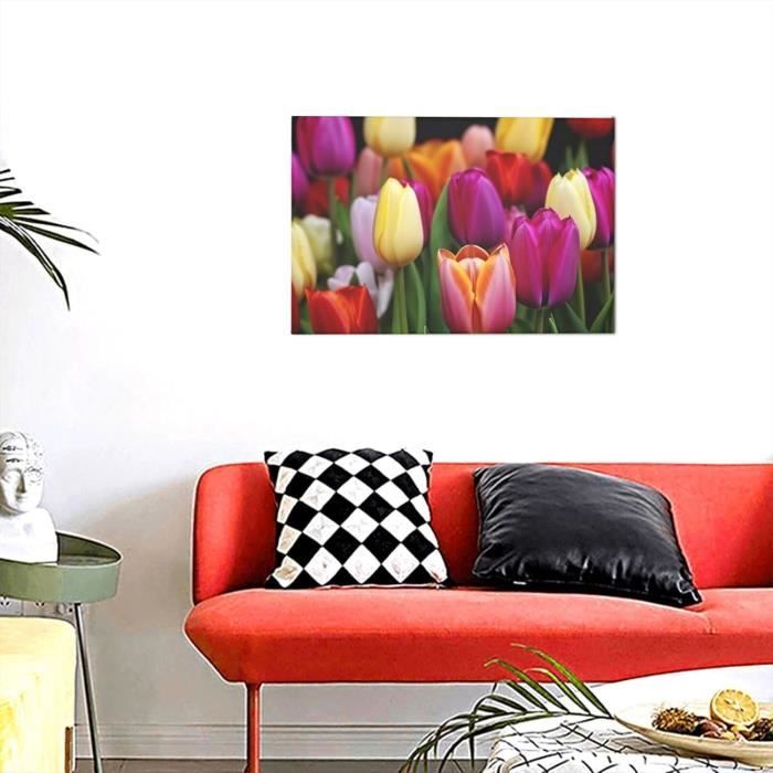 Impression Sur Toile Colorée De Fleurs De Tulipes - Peinture Décorative ...
