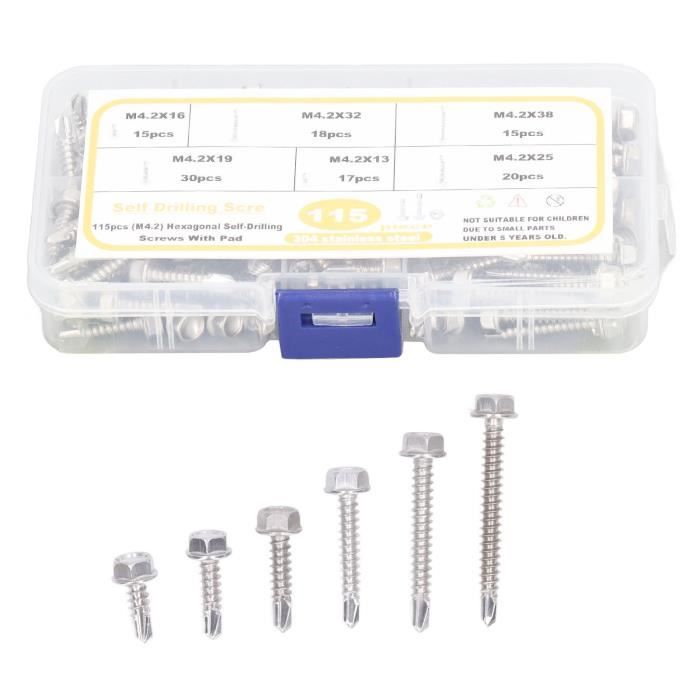 Vis Autoperceuse Hexagonale Lot De 115 Vis Autoperceuses À Tête Hexagonale M4.2, Vis ...