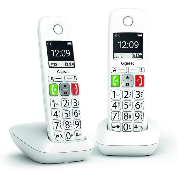 Gigaset E290 Duo - Telephone Fixe sans Fil Blanc, 2 combines avec Grand ...