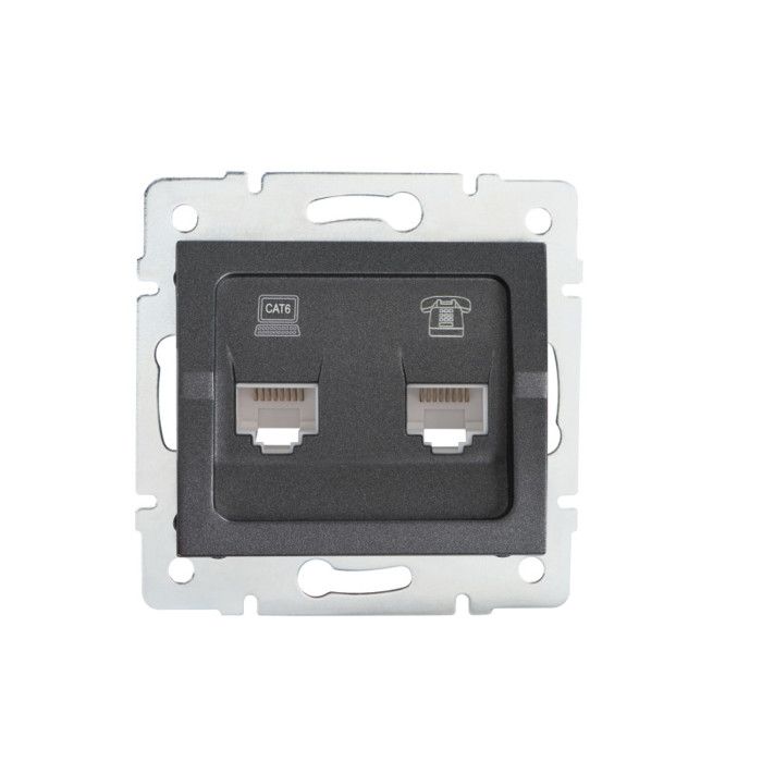 Prise RJ45 CAT6 + RJ11 - LOGI - KL-25290 - Graphite - Intérieur ...