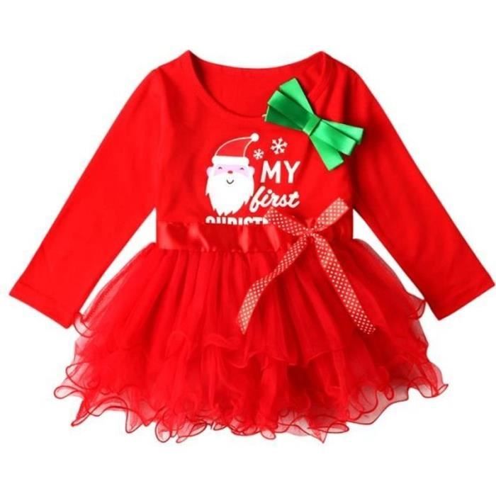 ROBE Fille Robe Noël Bébé Enfant Manches Longues Père Noël Imprimé Tutu ...