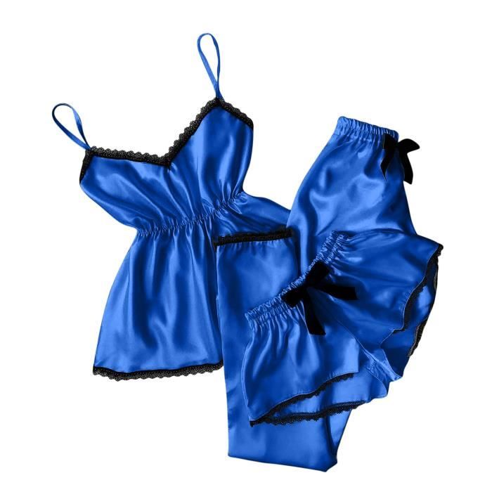Femmes V Neck Cils Dentelle Sexy Tache Camisole Pyjama Bowknot Shorts