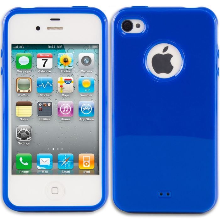 Coque silicone Gel Bleu pour iPhone 4 / 4S - Cdiscount Téléphonie