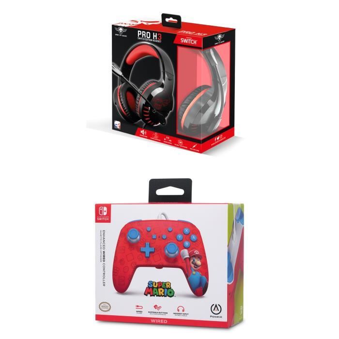 Pack Manette SWITCH Filaire Nintendo MARIO WOO HOO Officielle + Casque ...