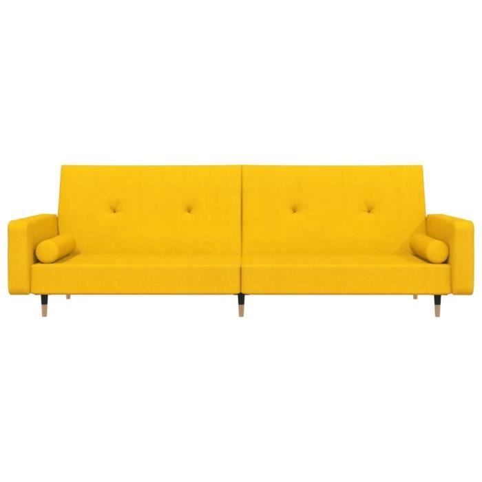 KIT Canapé-lit à 2 places avec deux oreillers Jaune Velours - SALALIS ...