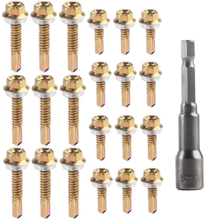 Vis autoperceuse avec Joint, Lot de 200 Vis à Tôle avec Rondelle en ...