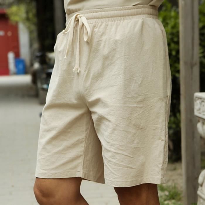 Short,Short taille haute en Imitation coton et lin pour homme, court ...