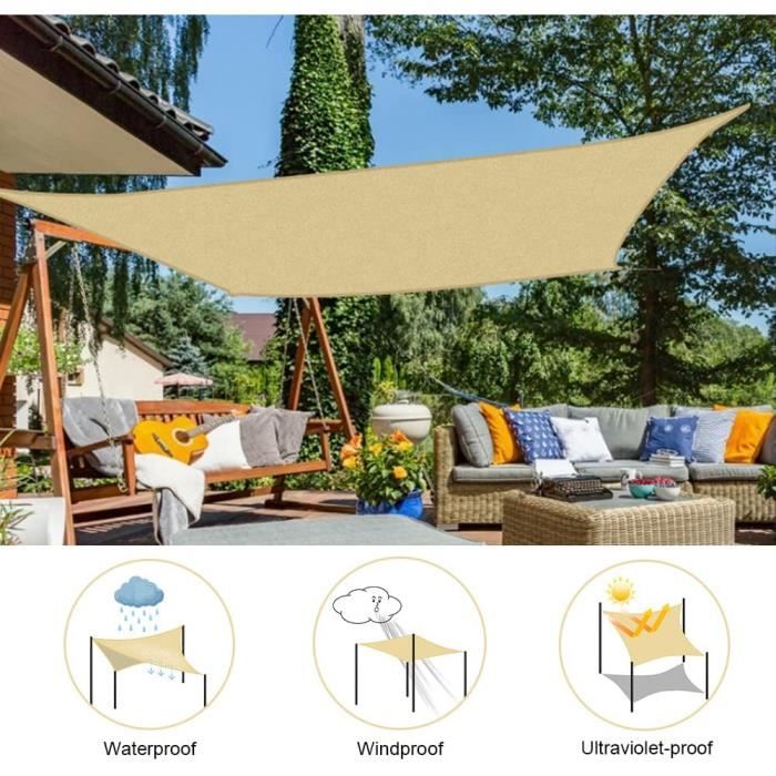 Mizikuu Voiles D'ombrage pour Patio, 2 * 3m Voile Ombrage Rectangulaire ...