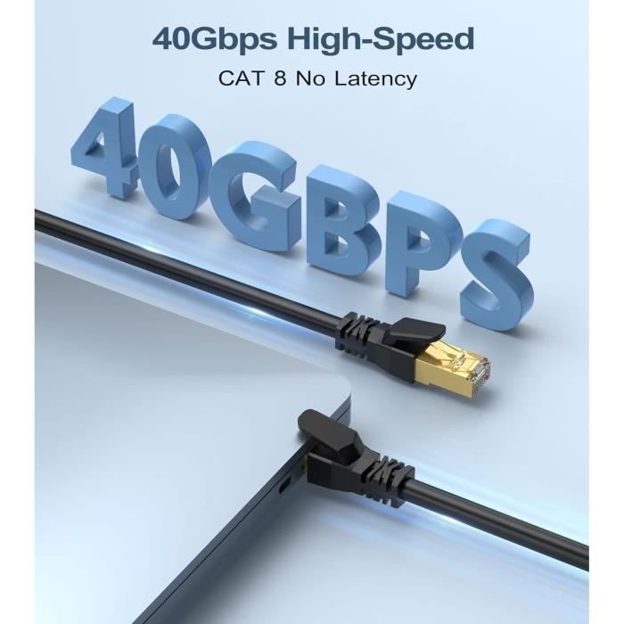 Cat 8 Câble Ethernet 3M Rj45 Réseau Haut Débit 40Gbps 2000Mhz Sftp Compatible Avec Ps5 Ps4 Pc Tv ...