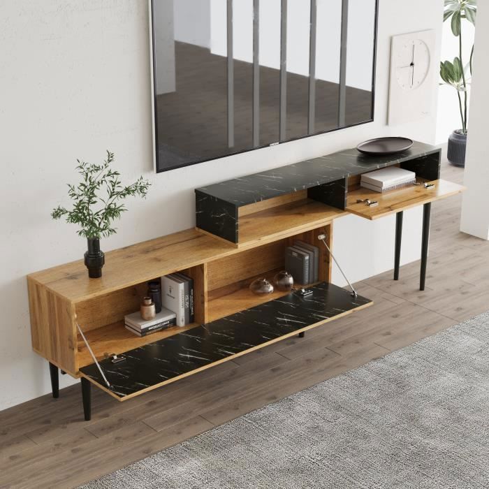 DRIPEX Meuble TV Banc TV Design Industriel - 2 Portes+1 niche - Aspect ...