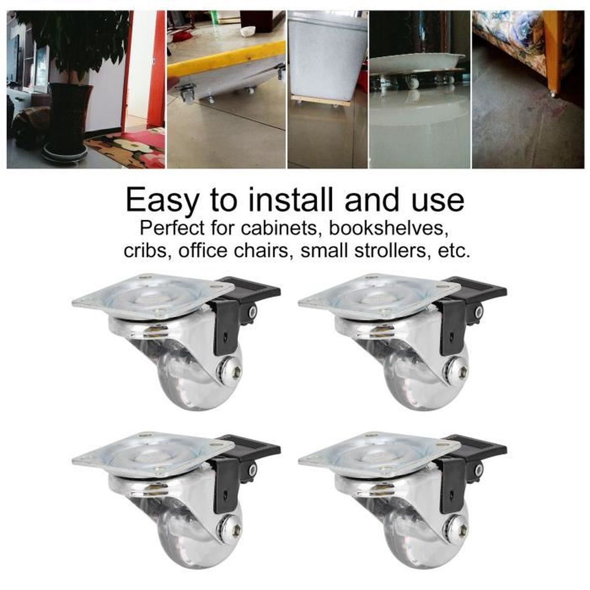 4pcs Roues Roulettes Universelles Rotatives à 360 Degrés pour Armoire ...