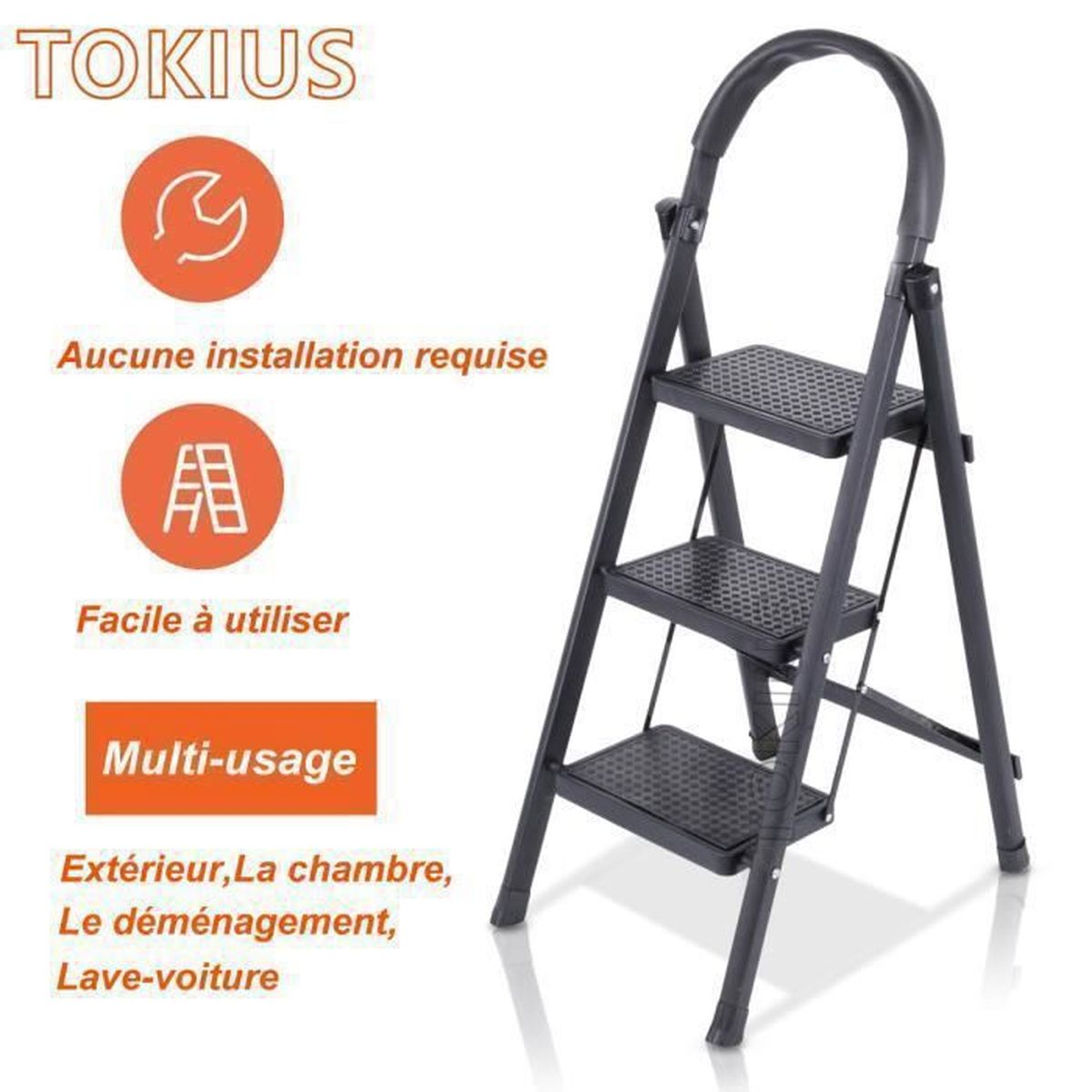 Escabeau à 3 Marches Pliant,TOKIUS Échelle pliable en Aluminium Antidérapant Multi-Usage pour ...