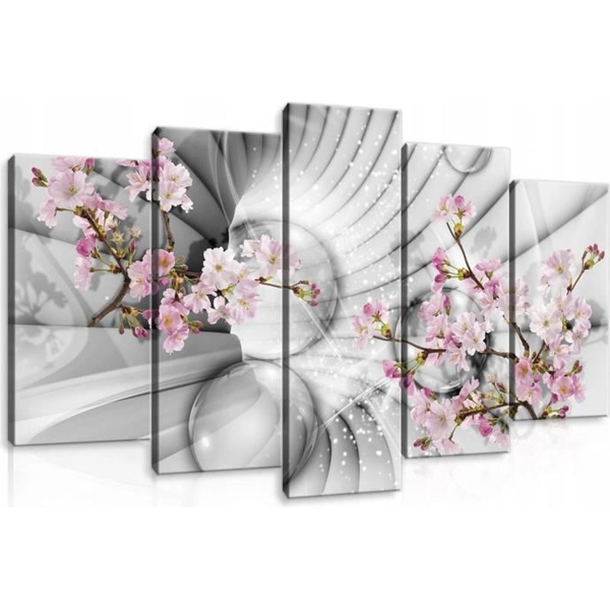 Impression sur Toile 5 parties 3D Effet Fleurs 100x60 cm XXL Tableau ...