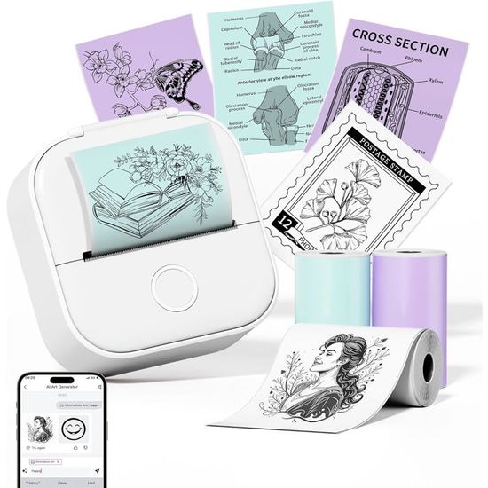 Mini Imprimante Portable,T02 Primty Imprimante Sans Encre,Imprimante ...
