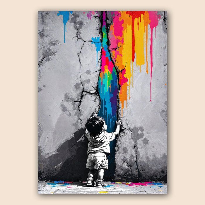 Affiche enfant A3 mur fissuré peinture colorée - Poster déco street art ...