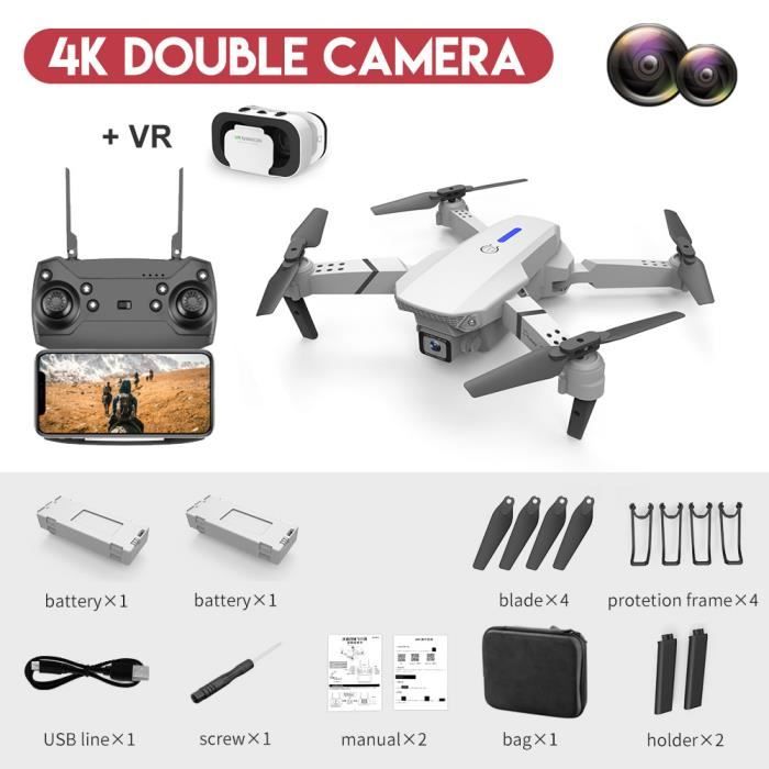 Blanc 4K 2C 2B VR - E88 Drone quadrirotor pliant avec caméra, Mini ...