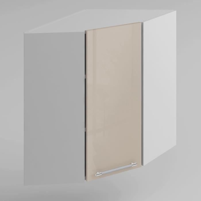 Meuble de cuisine haut d'angle taupe laqué 1 porte 3 étagères L 60 x 60 ...
