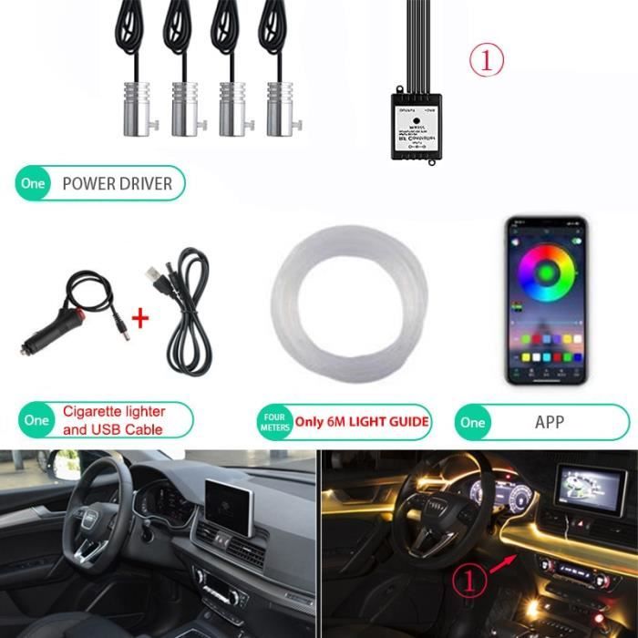 Couleur 4 EN 1 6M néon LED intérieur de voiture lumière ambiante Fiber ...