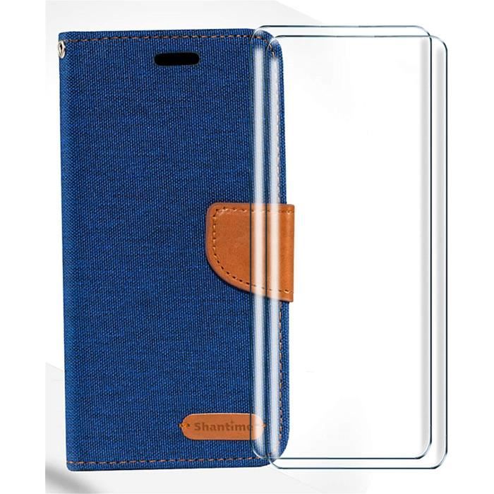 Denim Coque Wiko View 2 GO+2 Pcs Verre Trempé Bookstyle TPU Silicone ...