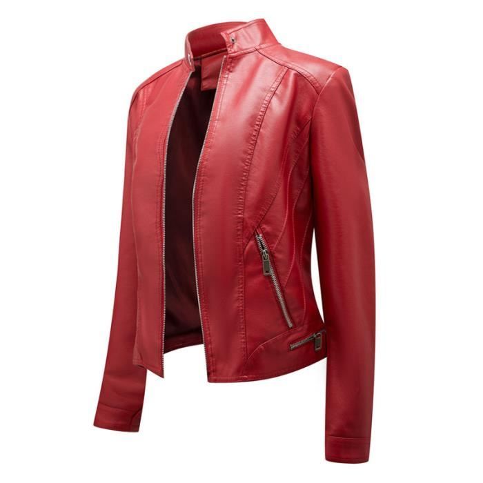 Veste Femme en Cuir Casual Slim Fit Uni Col montant Confortable Veste ...