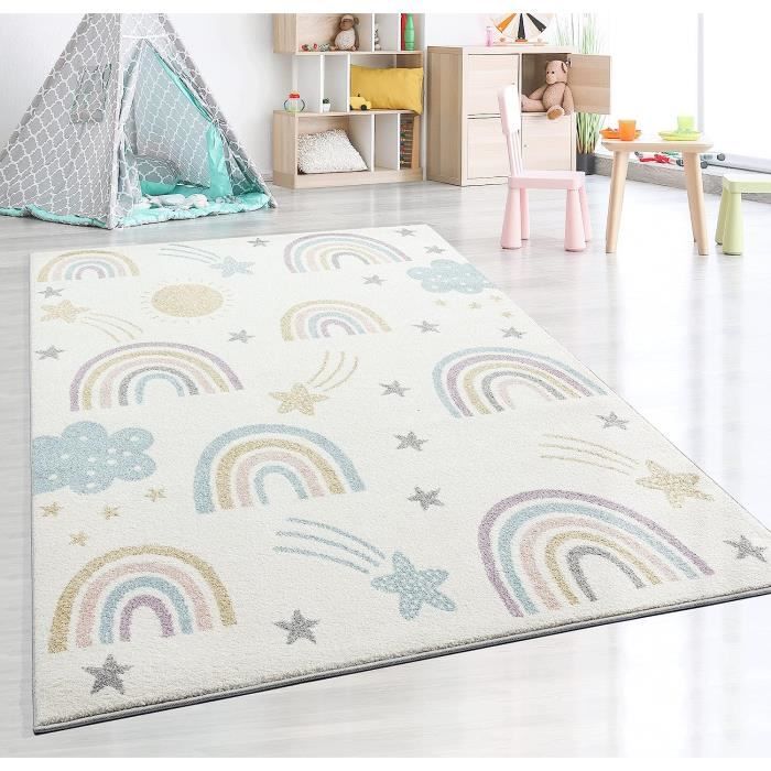 Tapis moderne pour enfants - The Carpet PEARL - Motif arc-en-ciel - Beige 80x150 - Cdiscount Maison