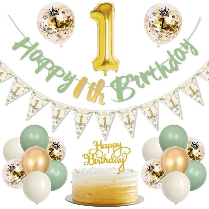 Decoration Anniversaire 1 An Garcon Fille, Vert Or Ballons Anniversaire ...