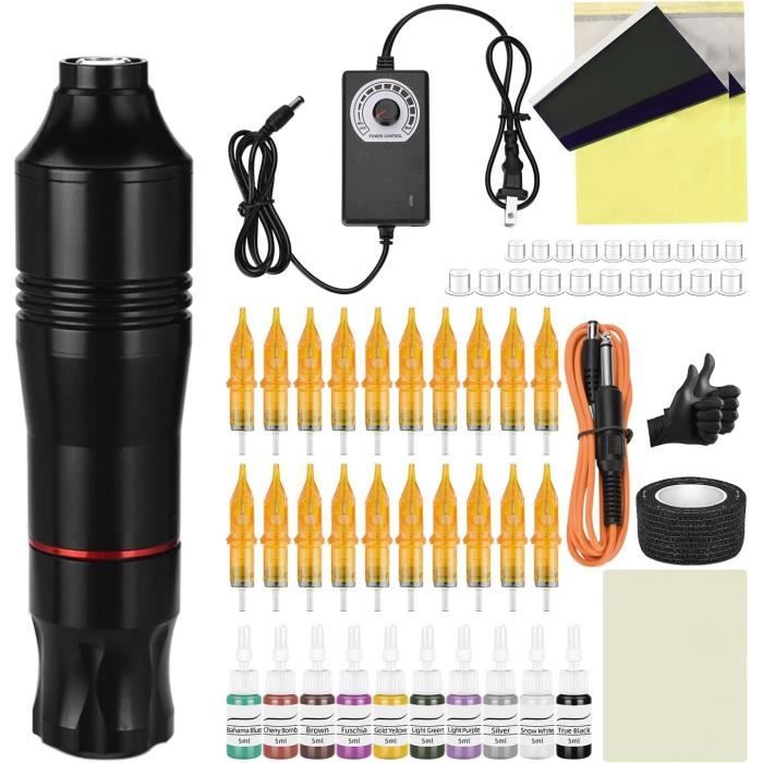 Complete Rotary Tattoo Machine Gun Kit With 20Pcs Cartridges Needles ...