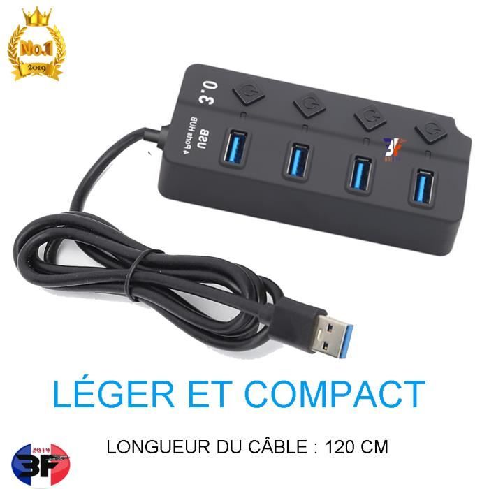 Hub USB 3.0 longue 120cm, Multi 4 Ports Multiprise USB avec ...